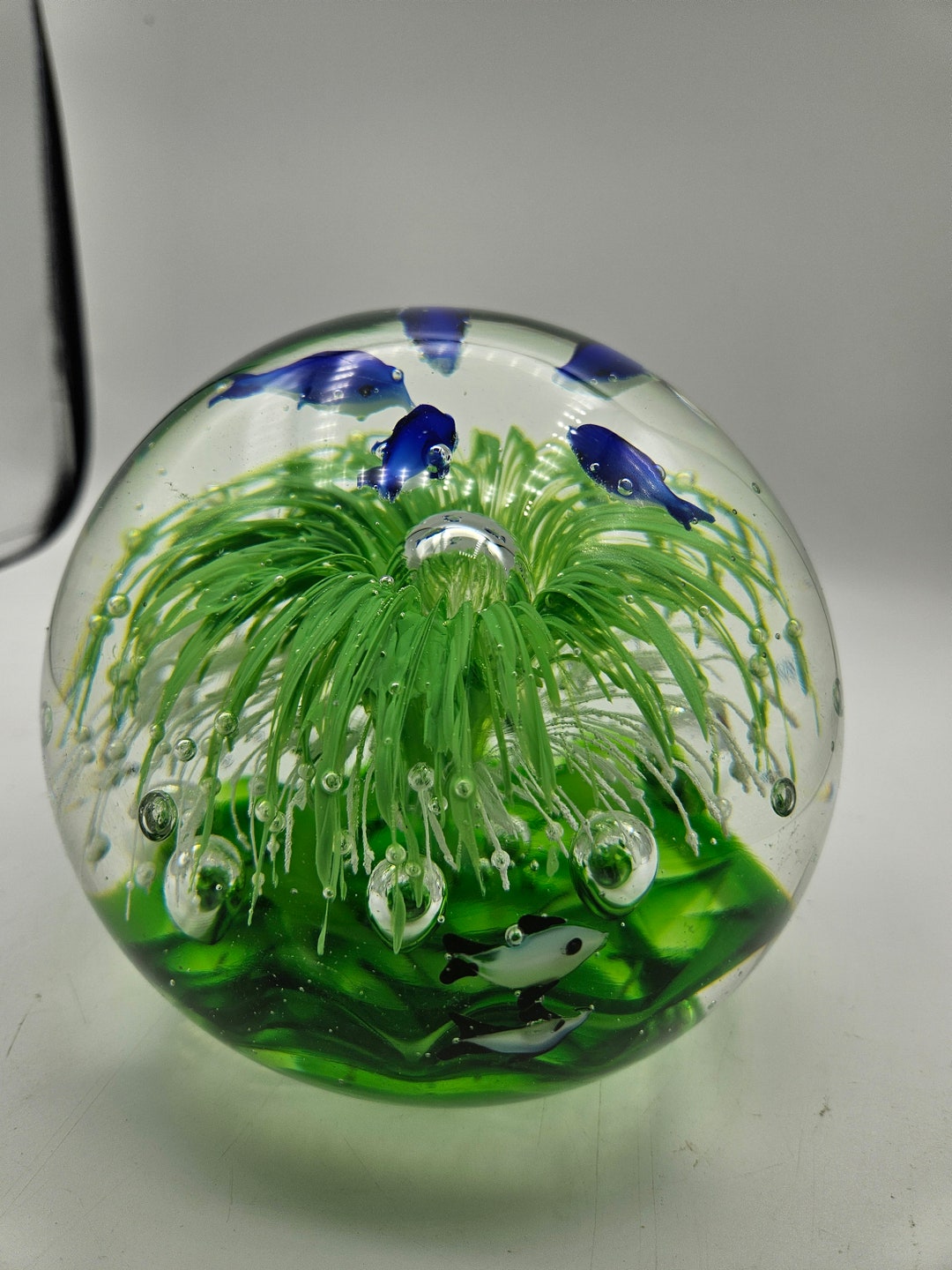 Large Round Murano Style Glass Tropical Reef Fish Aquarian Sculpture ...