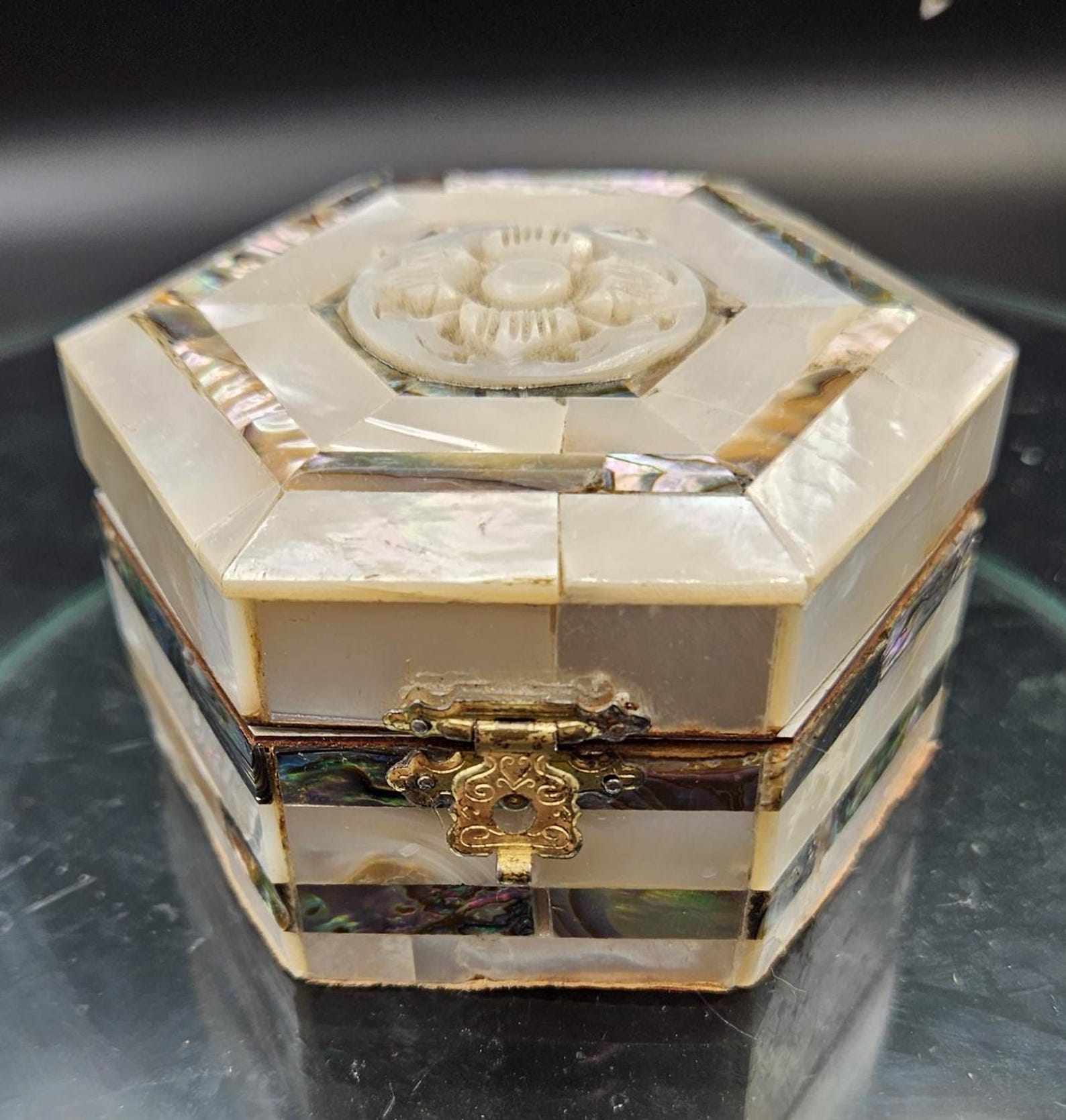 Vintage Mother of Pearl Abalone Jewelry Box, Pearl Trinket Box, Unique ...