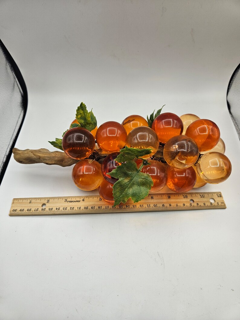 AMBER, Lucite, Grape Cluster, Wood Stem, Vintage, Kitchen Decor ...