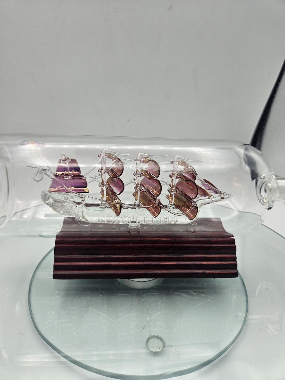 Hand-blown Ship in a Glass Bottle With Wood Stand Vintage Ship in ...