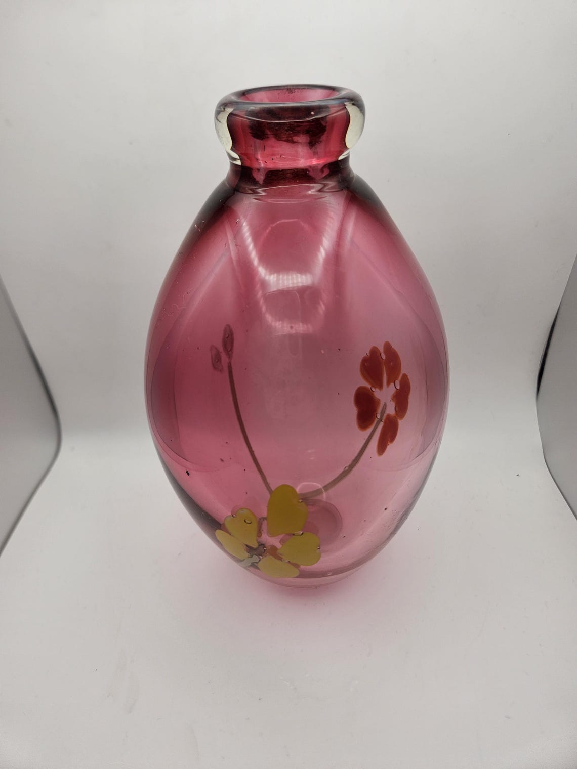 Pretty Pink Glass Vase With Encased Flowers - Etsy
