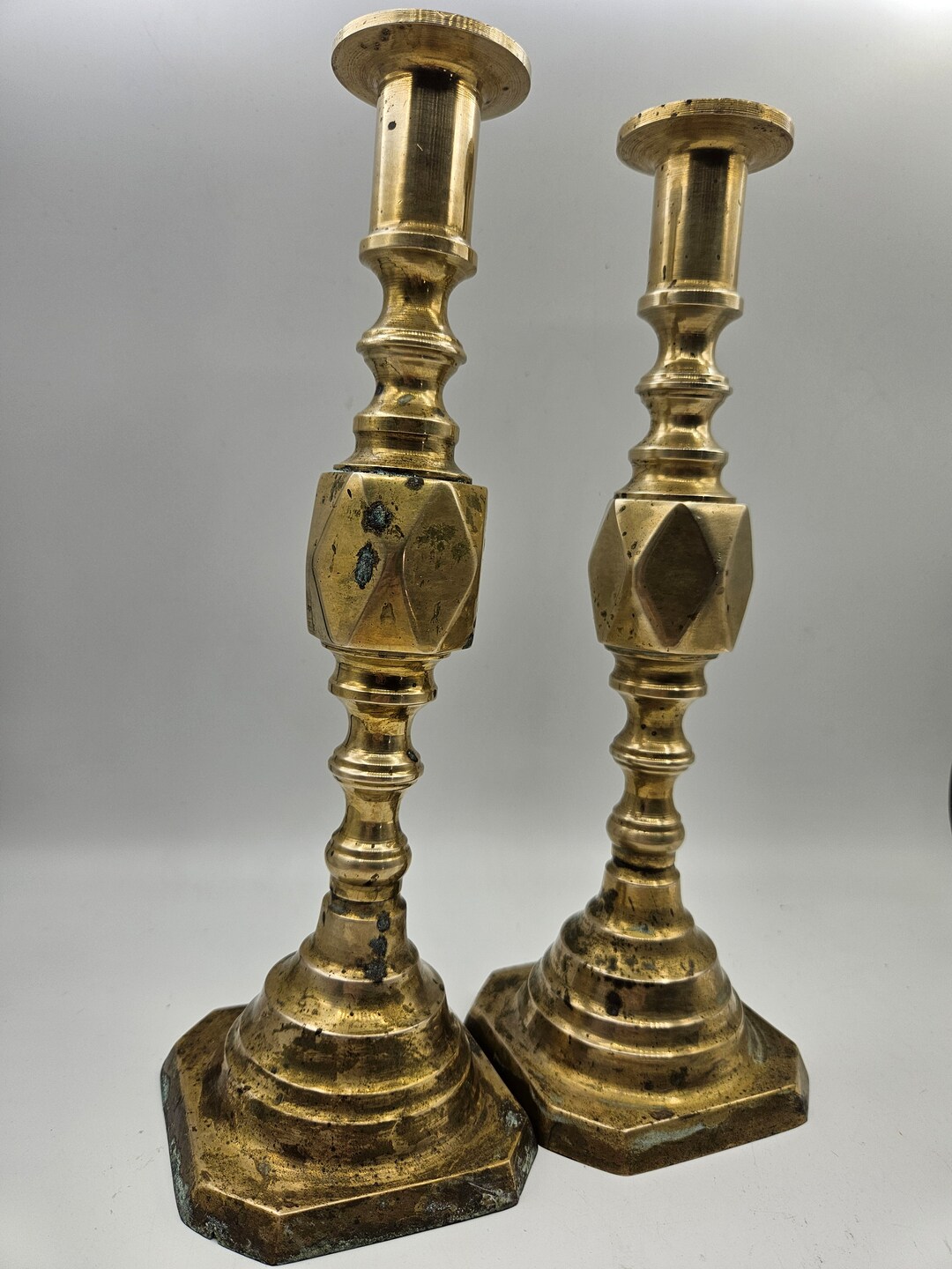 English Brass Diamond Princess Style Candlesticks - Etsy