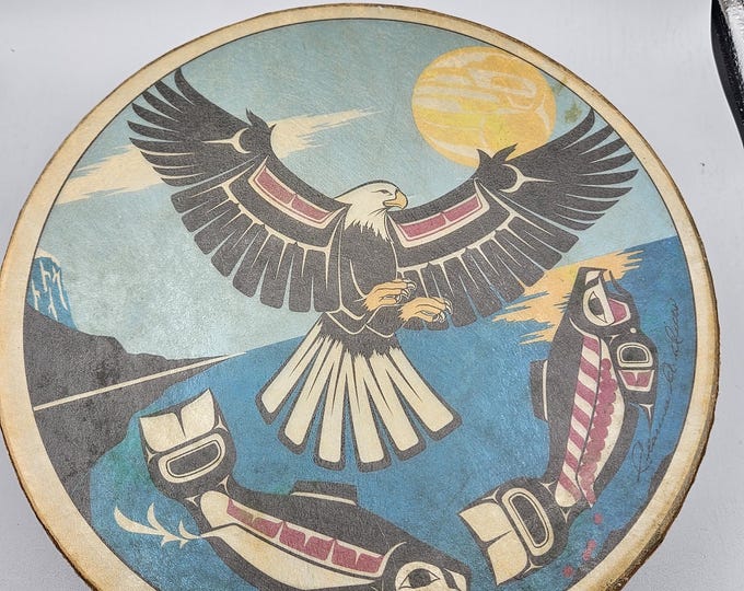 Native Canadian Hand Drum, Clarence Wells Eagle Drum, Indigenous Haida ...