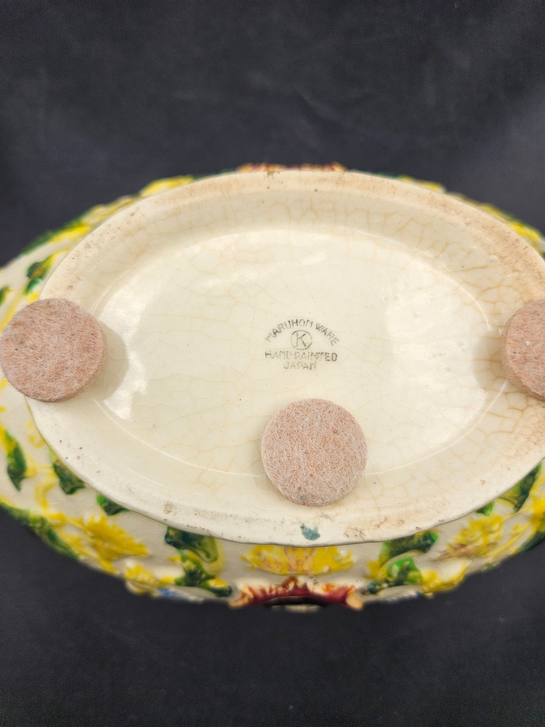 Marumon Ware Hand Painted Scalloped Oval Bowl, Maruhon Ware, Vintage ...