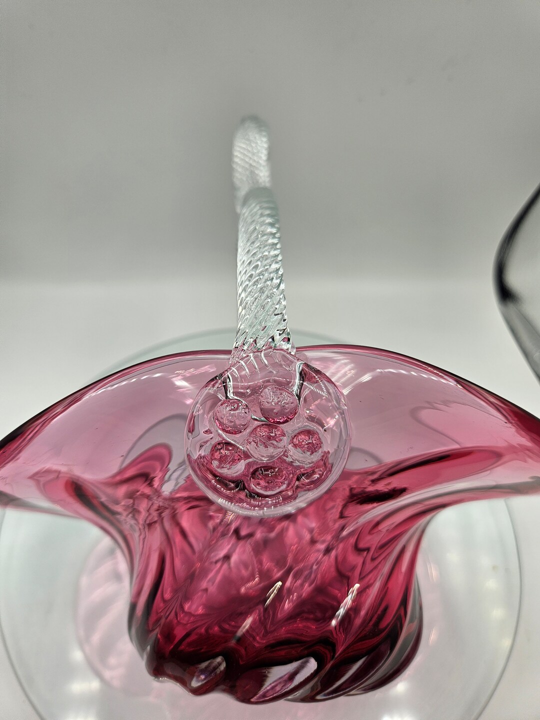 Vintage Blown Cranberry Glass Collectible Basket With Applied Clear ...