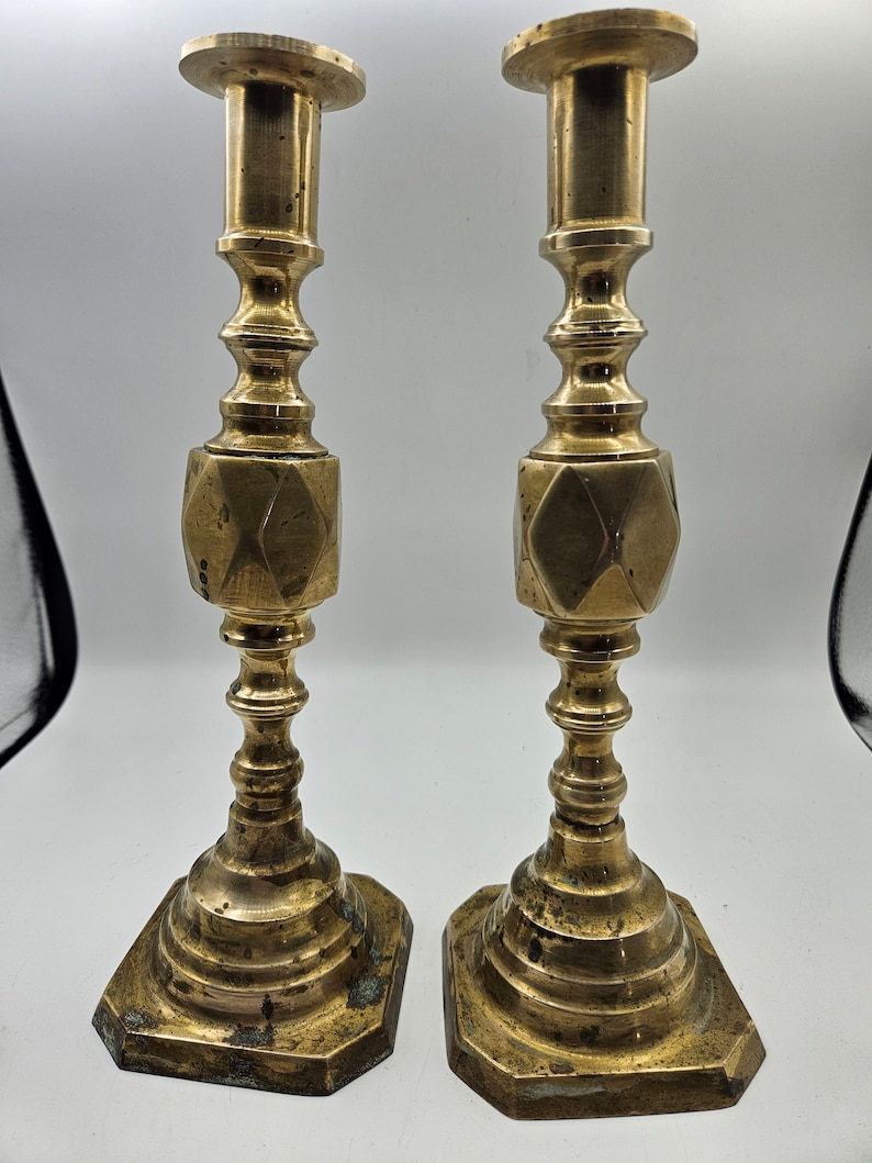 English Brass Diamond Princess Style Candlesticks - Etsy