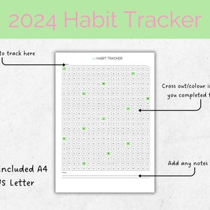 2024 Habit Tracker Printable Goal Setting and Progress Journal New Year ...
