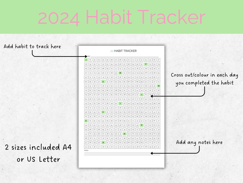 2024 Habit Tracker Printable Goal Setting and Progress Journal New Year ...