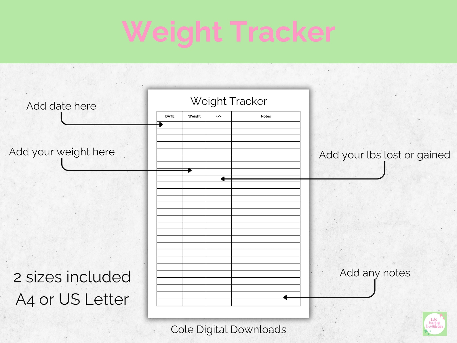Printable Weight Tracker | Instant Download PDF | Health and Fitness ...