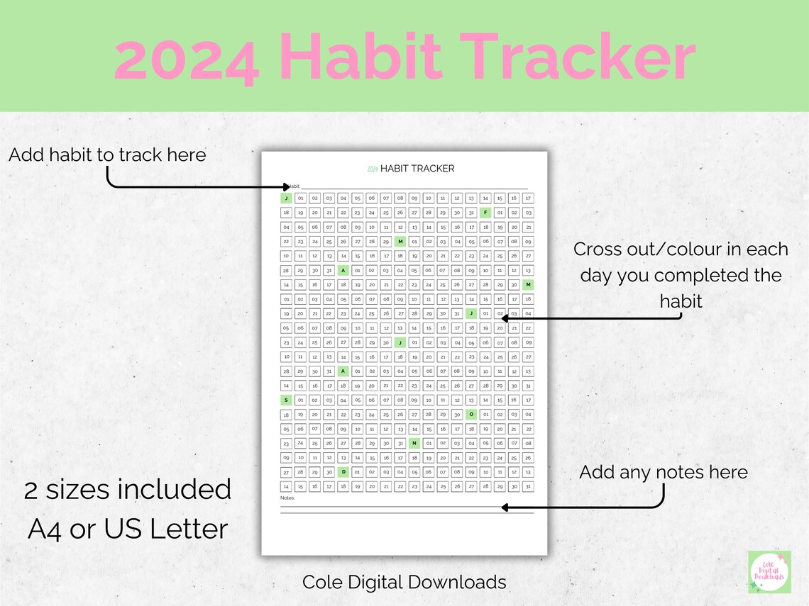 2024 Habit Tracker Printable | Goal Setting and Progress Journal | New ...