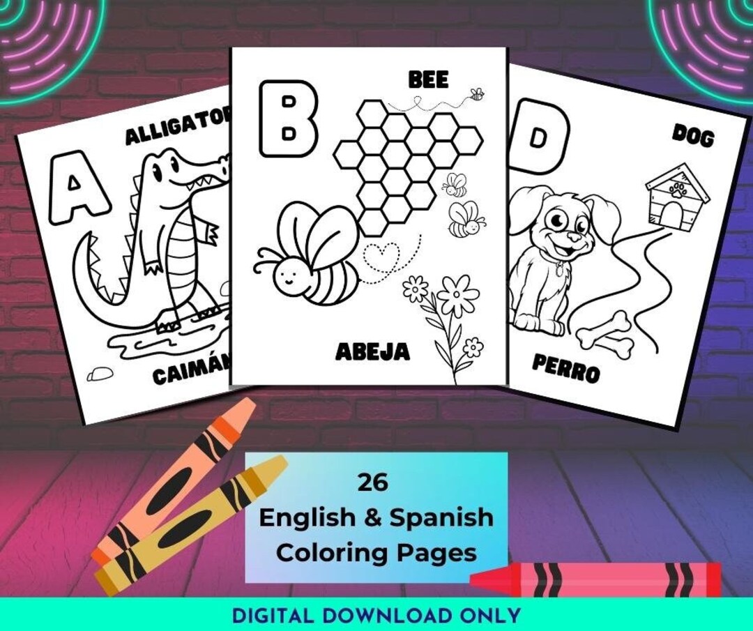 English and Spanish Coloring Pages: Kindergarten Kids Learning - Etsy