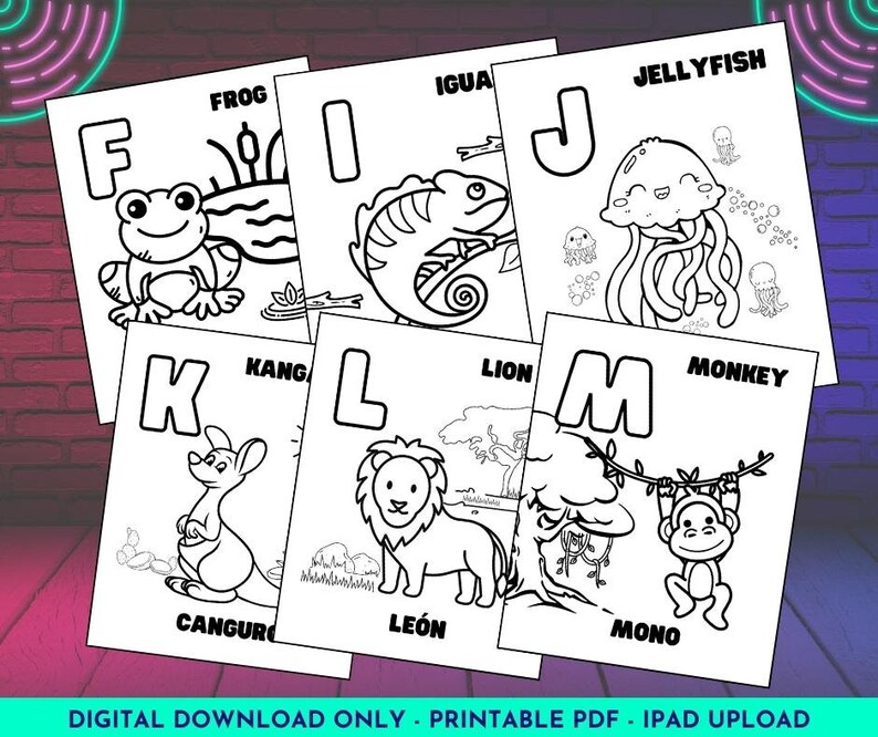 English and Spanish Coloring Pages: Kindergarten Kids Learning - Etsy