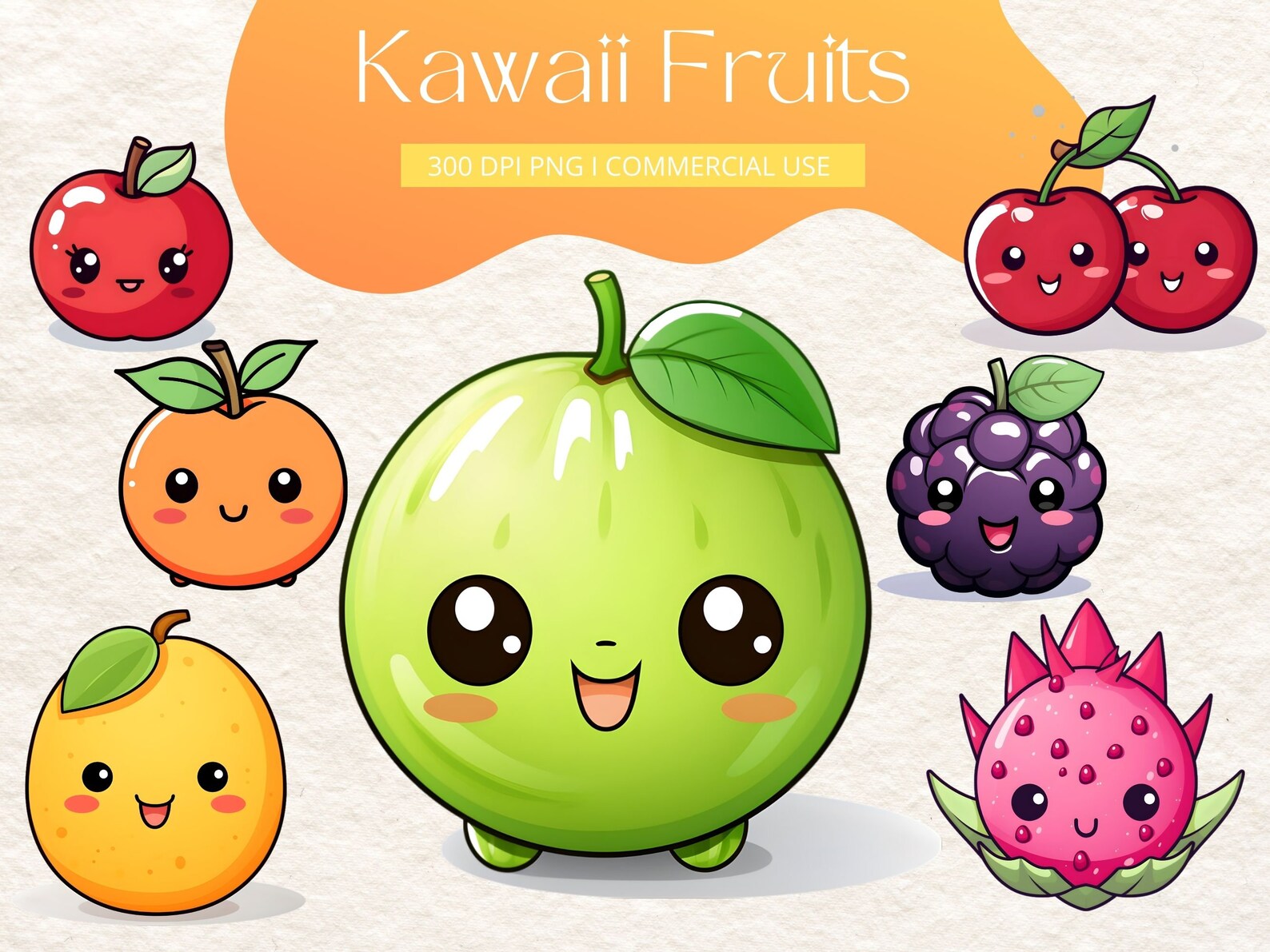 23 Kawaii Fruit Clipart Bundle Png, Fruits Kawaii, Kawaiiness, Fresh ...