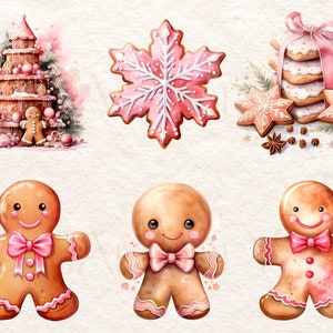 30 Watercolor Gingerbread Cookie Digital Design, Cute Pink Christmas ...
