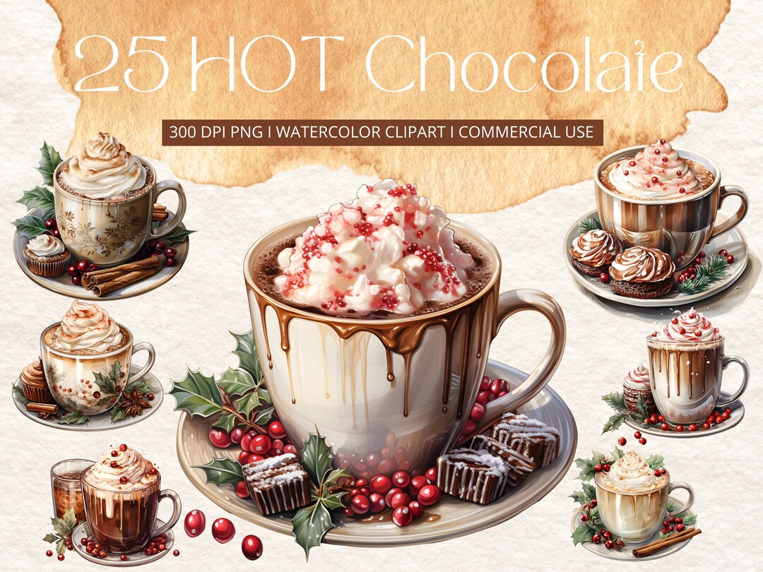 Watercolor Hot Chocolate Clipart Bundle, Christmas Hot Cocoa PNG ...