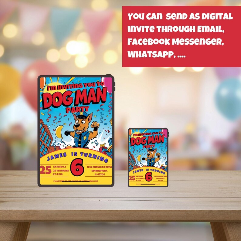 Editable Dog Man Birthday Invitation, Dog Man Comic Book Party Invite ...