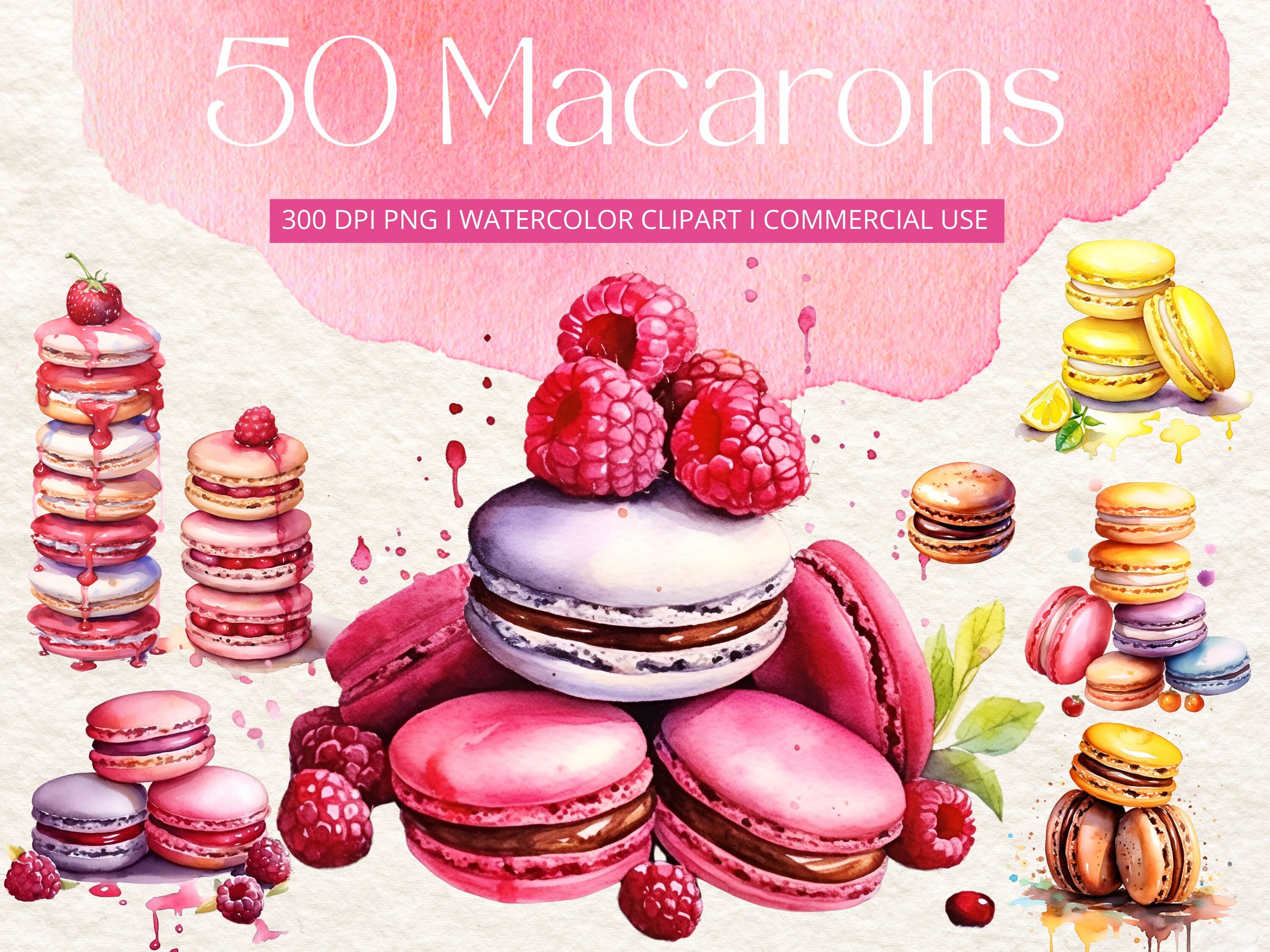 50 Watercolor Cute Sweets Clipart, Sweet Macarons, Sweet Treats ...