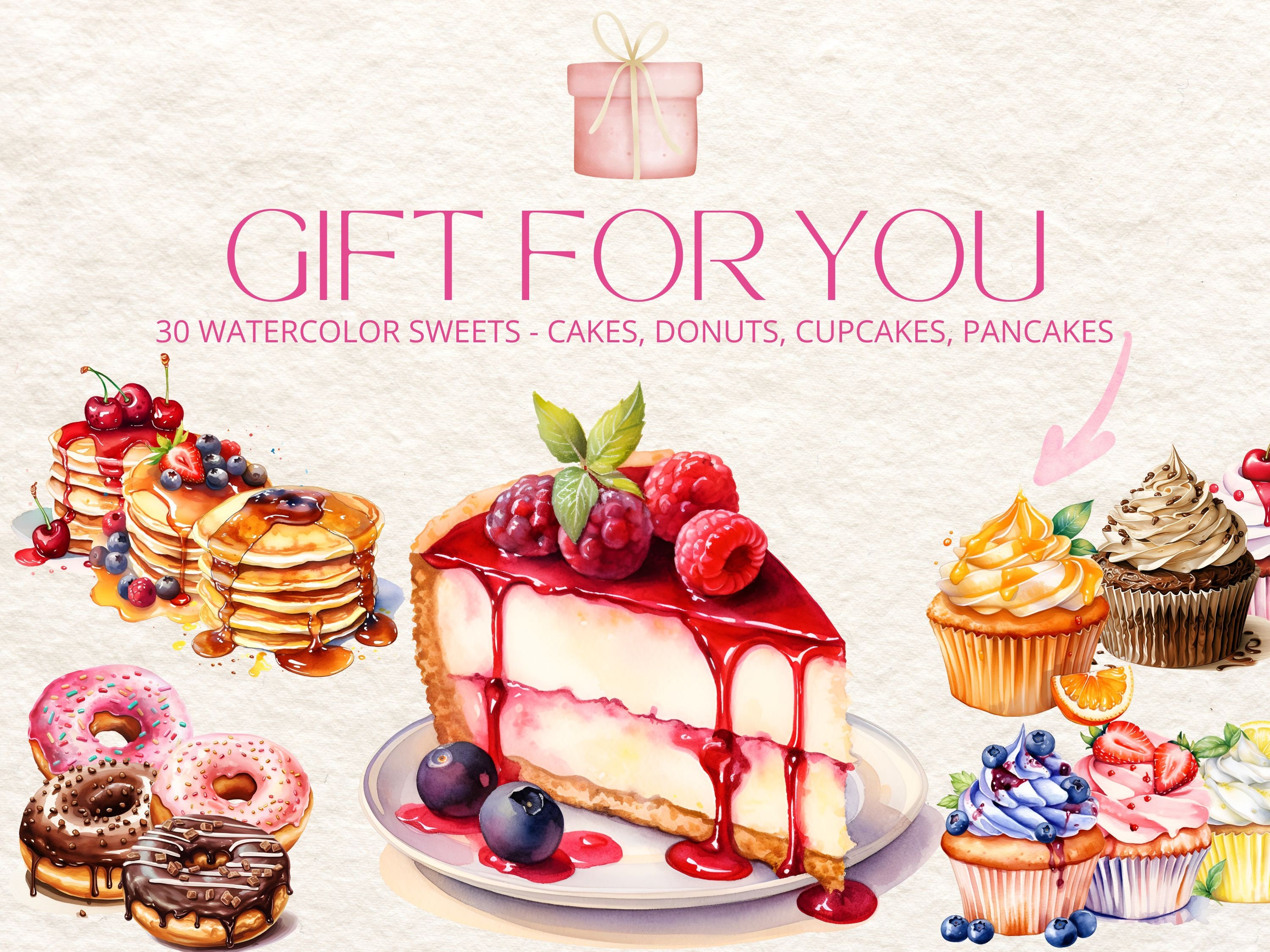 50 Watercolor Cute Sweets Clipart, Sweet Macarons, Sweet Treats ...