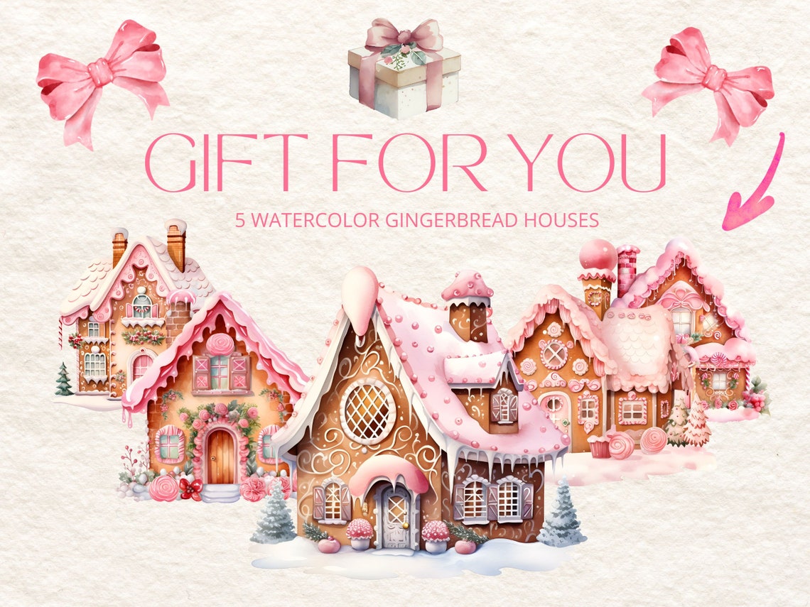 30 Watercolor Gingerbread Cookie Digital Design, Cute Pink Christmas ...