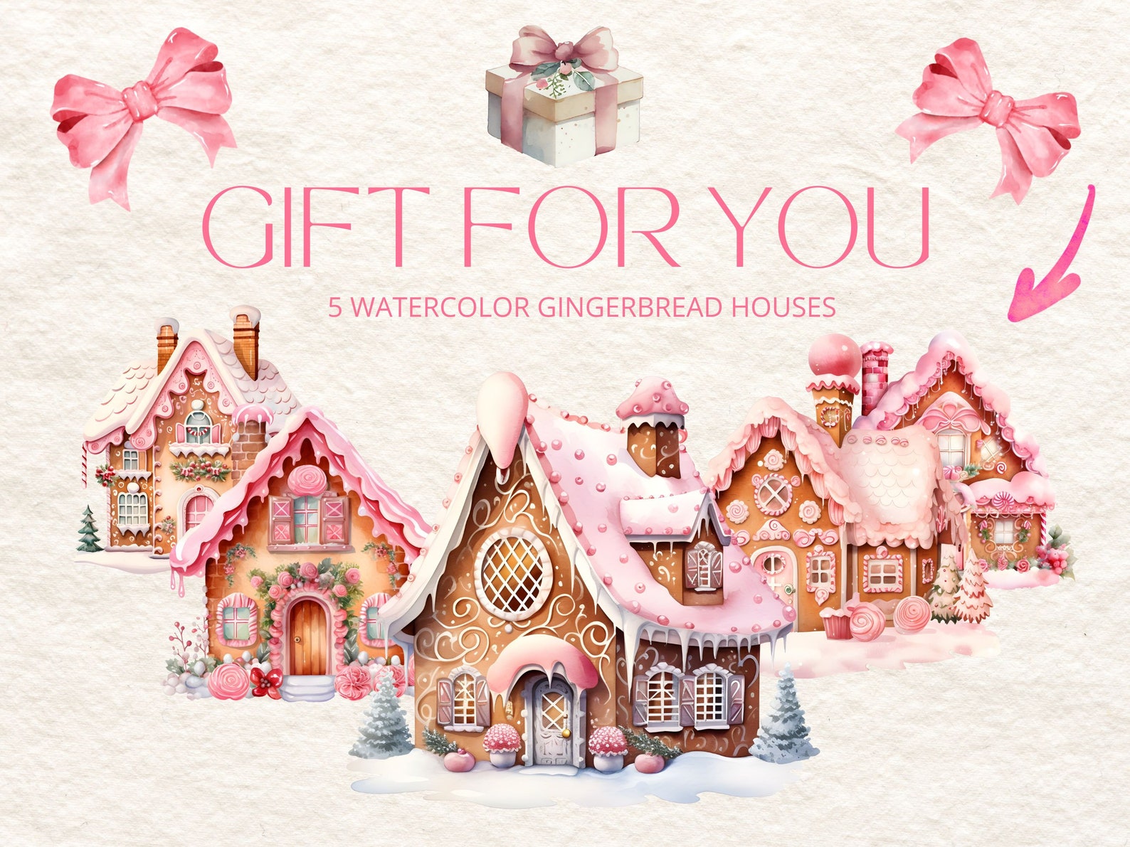 30 Watercolor Gingerbread Cookie Digital Design, Cute Pink Christmas ...