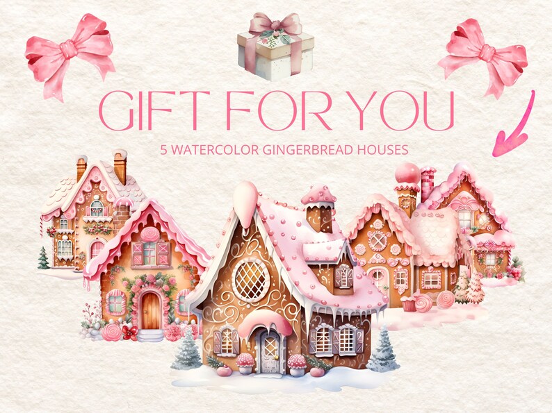 30 Watercolor Gingerbread Cookie Digital Design, Cute Pink Christmas ...