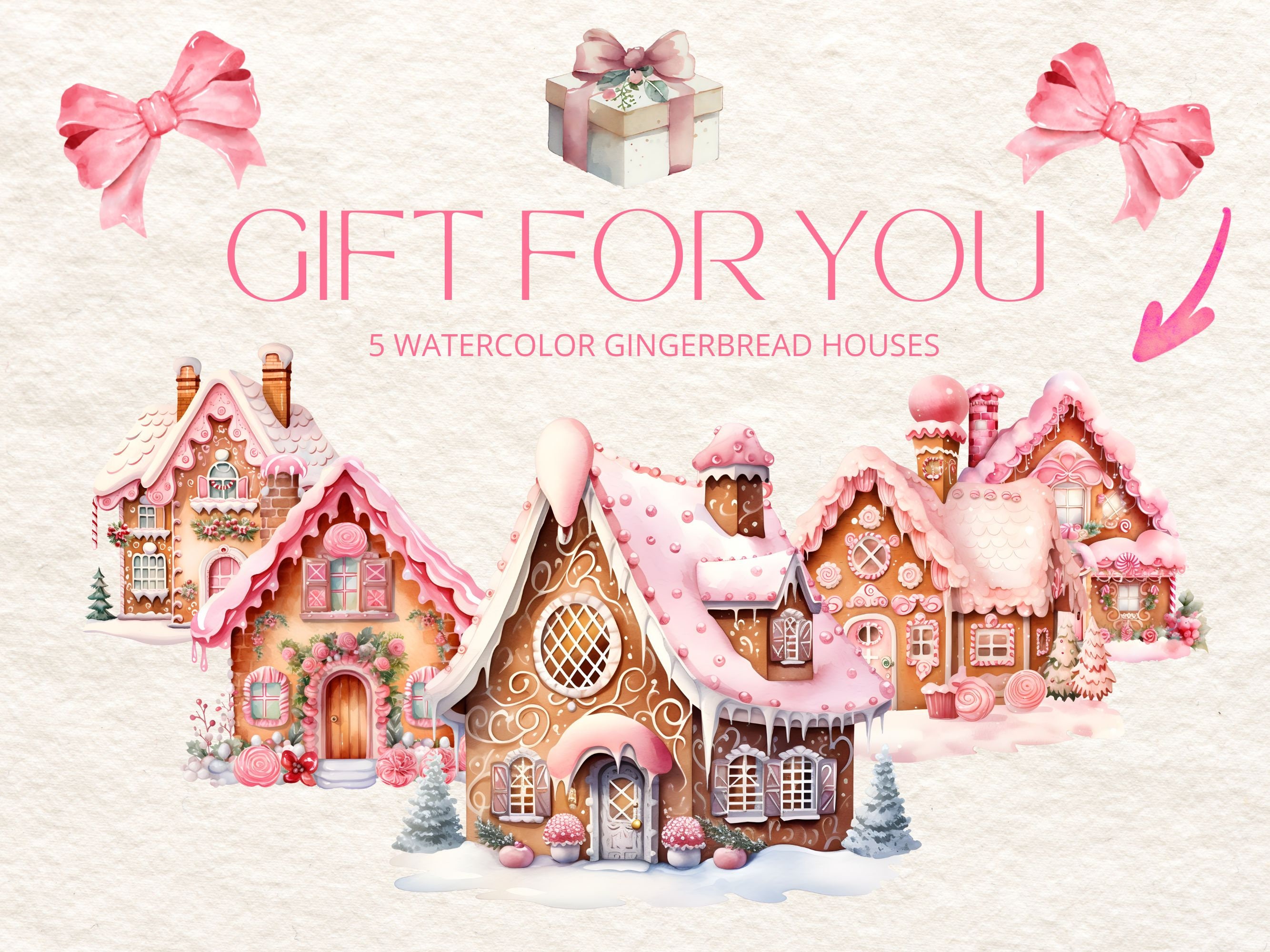 30 Watercolor Gingerbread Cookie Digital Design, Cute Pink Christmas ...