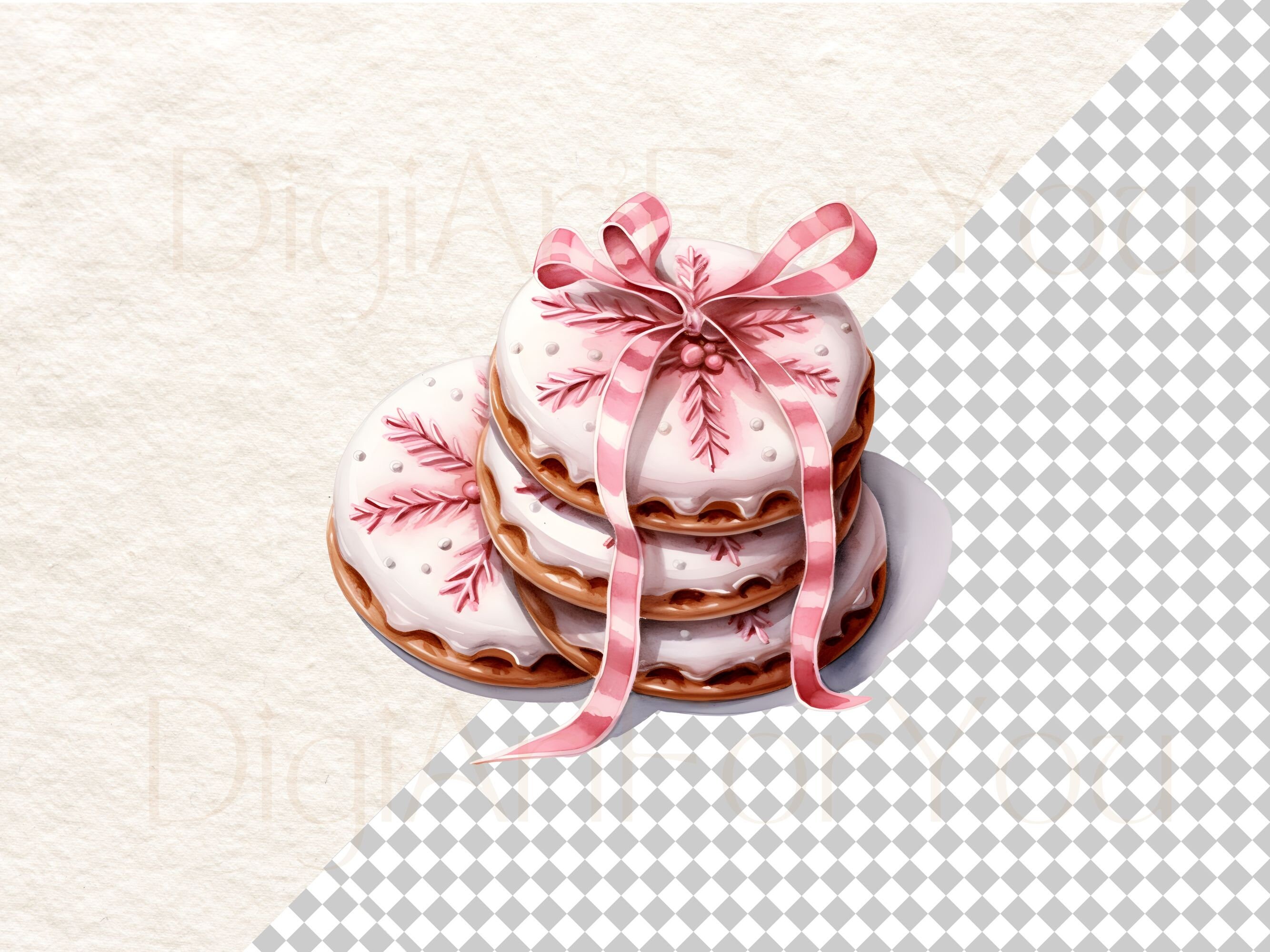 30 Watercolor Gingerbread Cookie Digital Design, Cute Pink Christmas ...