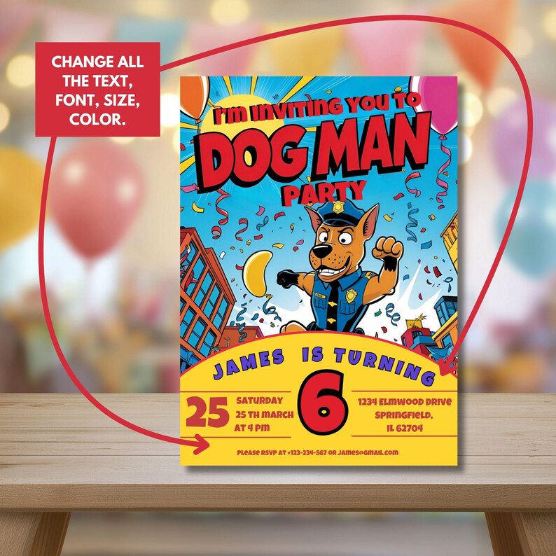 Editable Dog Man Birthday Invitation, Dog Man Comic Book Party Invite ...