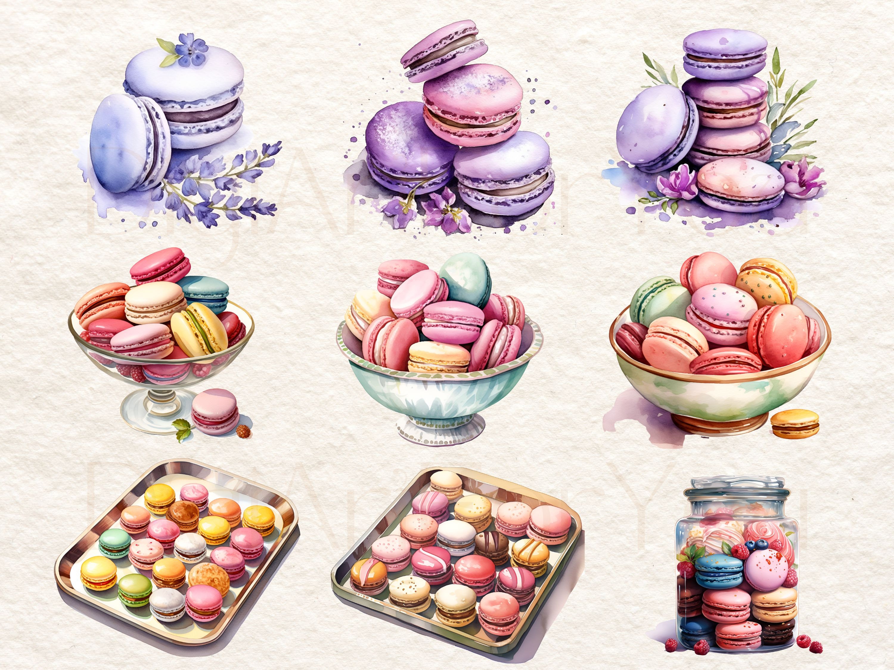 50 Watercolor Cute Sweets Clipart, Sweet Macarons, Sweet Treats ...