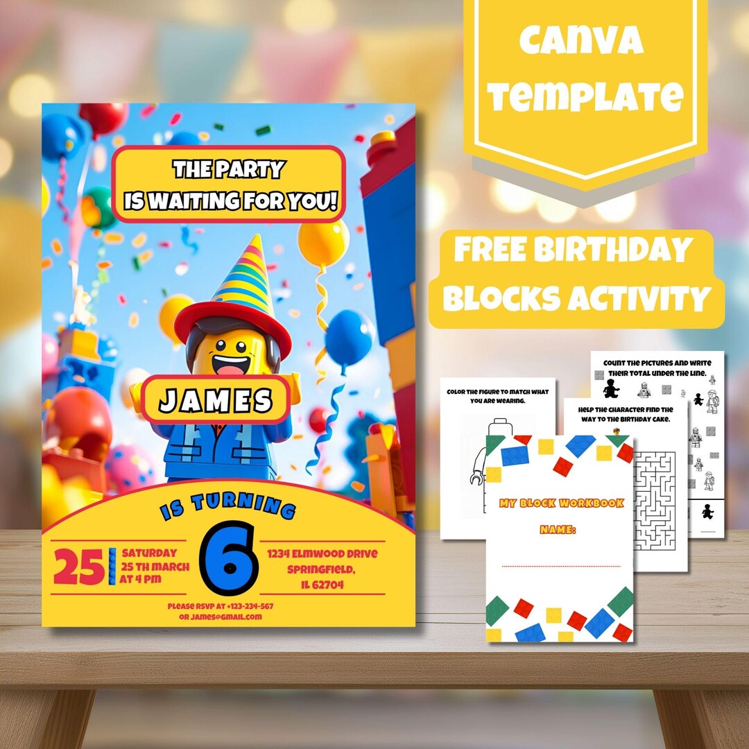 Editable Building Blocks Birthday Invitation, Building Block Party ...