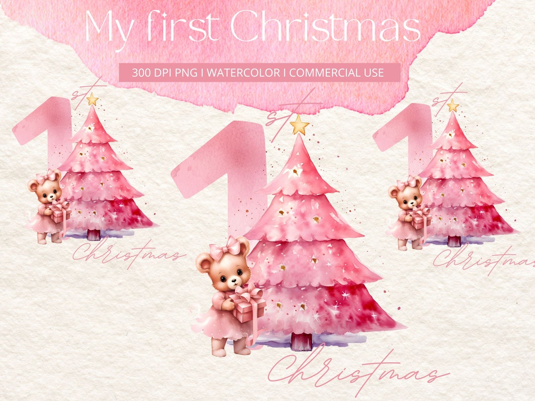 First Christmas Teddy Bear Clipart PNG: Baby's 1st Xmas, Watercolor ...