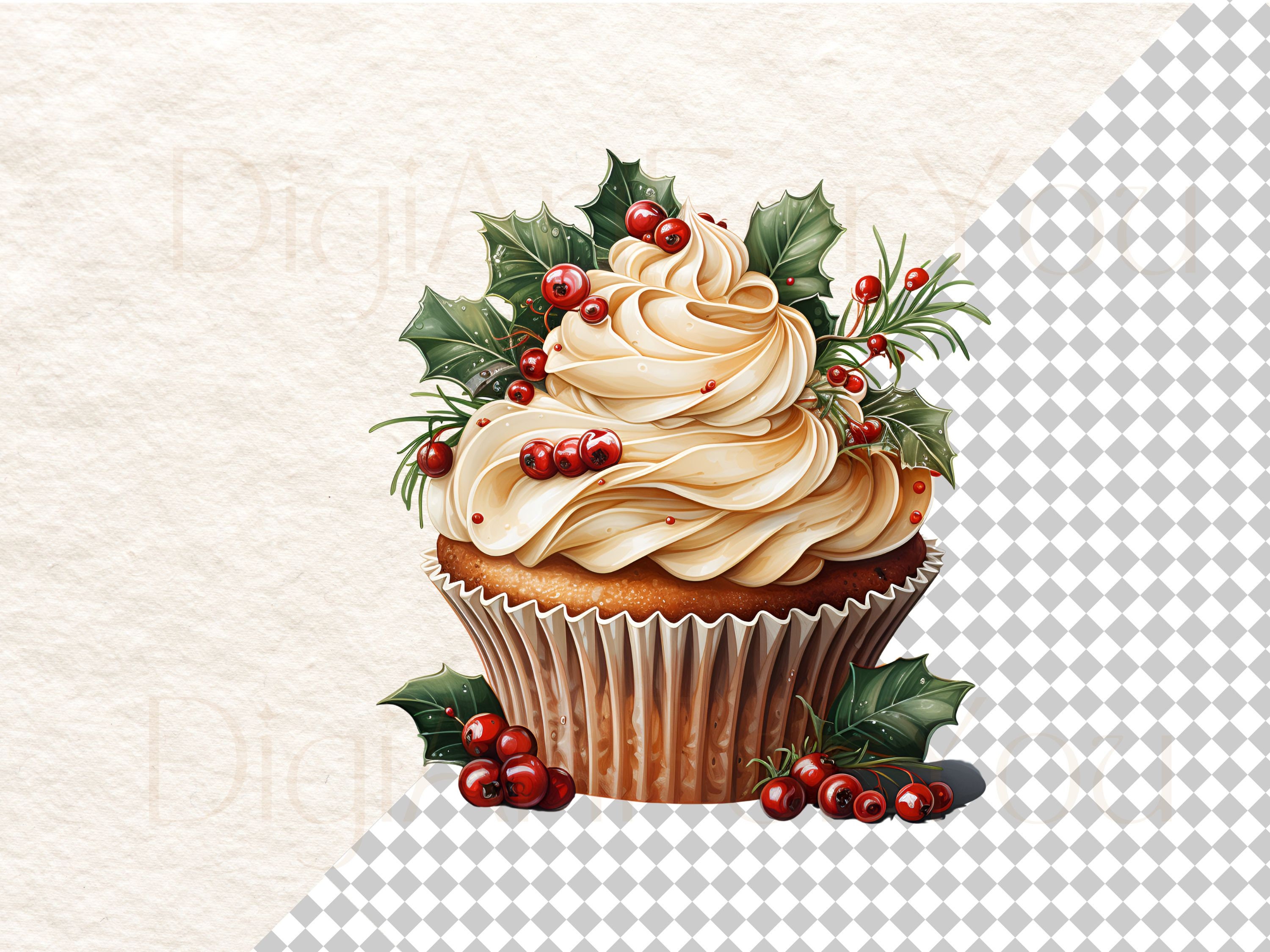 Watercolor Christmas Cupcake Clipart Bundle, Watercolor Christmas ...