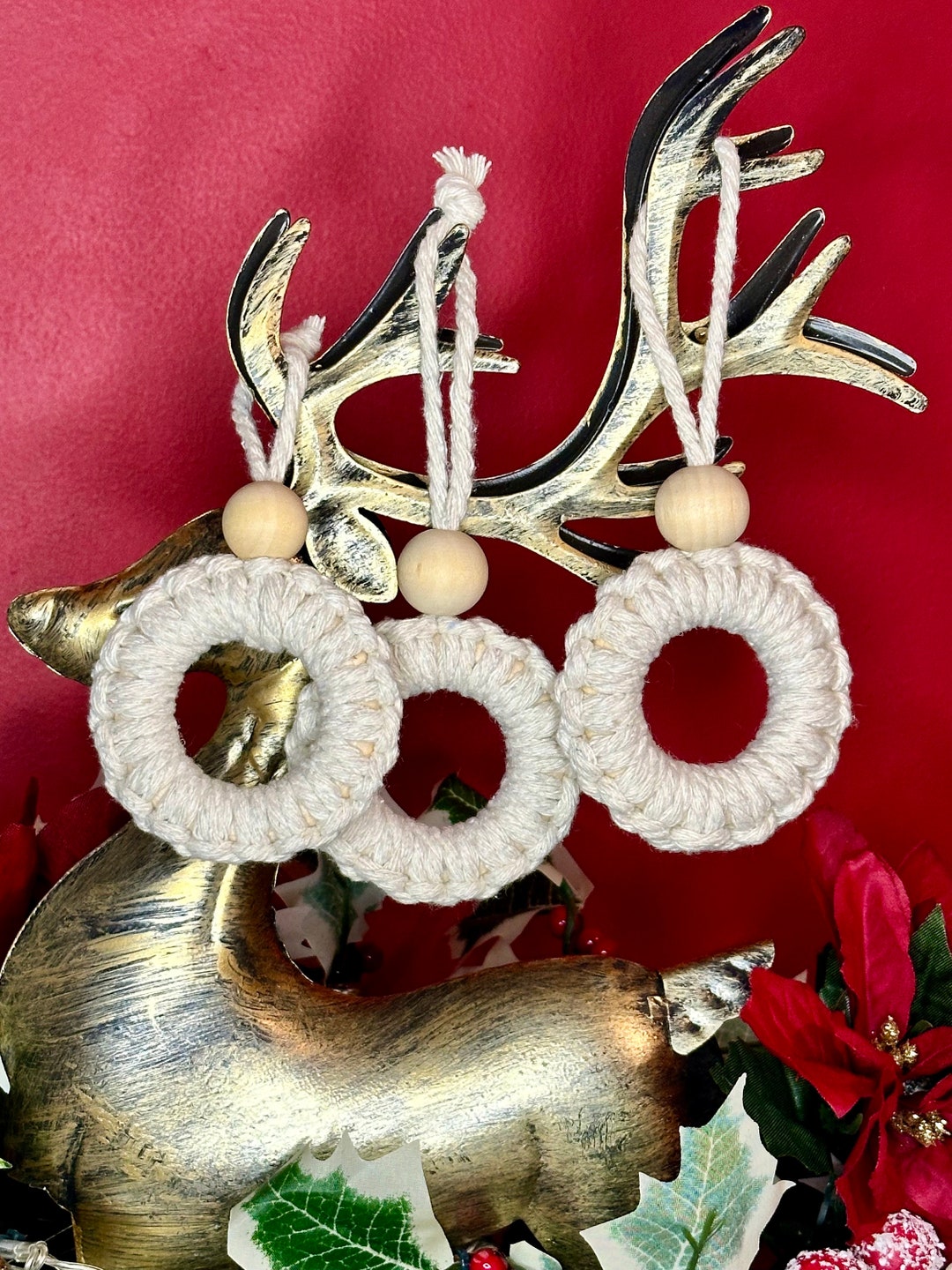 Macrame Ring Ornament Christmas Tree Boho Natural Scandinavian Holiday ...