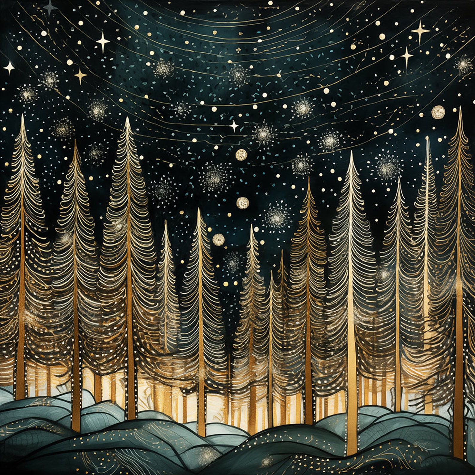 A Magical NW Forest Scene With a Starry Night Sky - Etsy