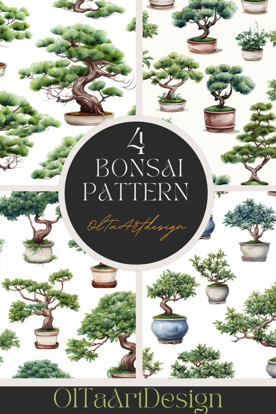 Bundle Retro Bonsai Seamless Pattern Digital Art Seamless Pattern ...