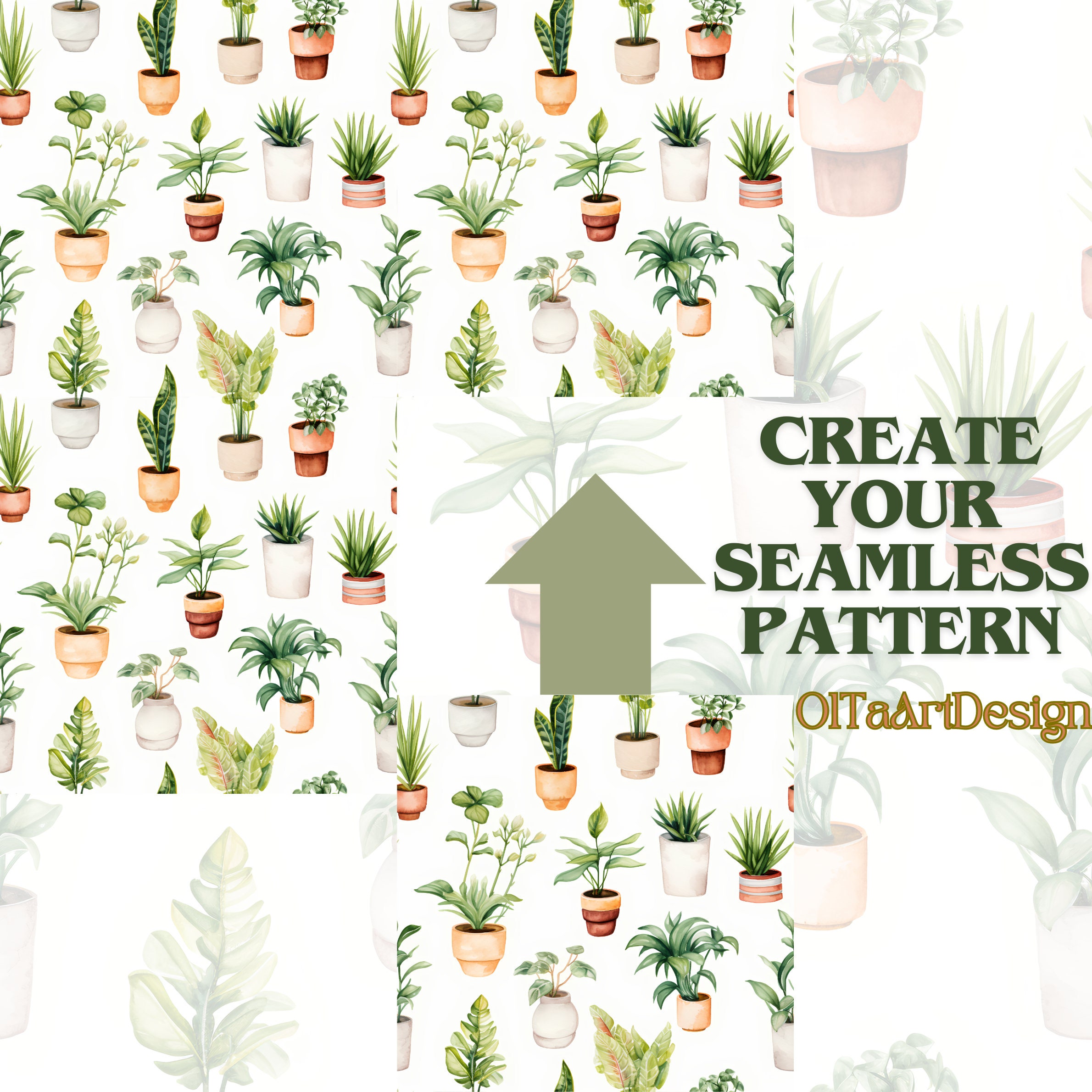 7. Retro Houseplants Seamless Pattern Digital Art Seamless Pattern ...