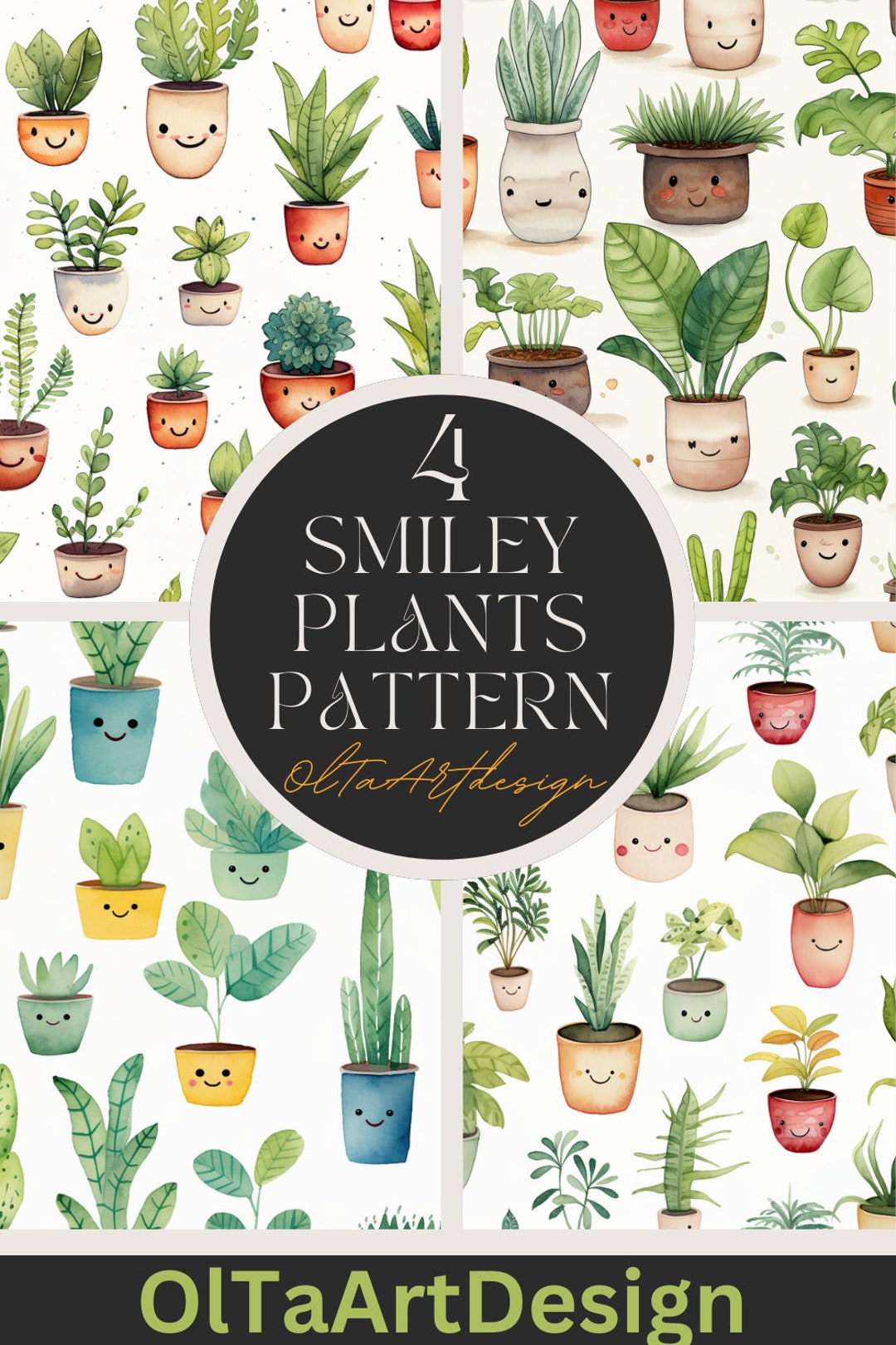 Bundle Retro Houseplants With Smiley Seamless Pattern Digital - Etsy