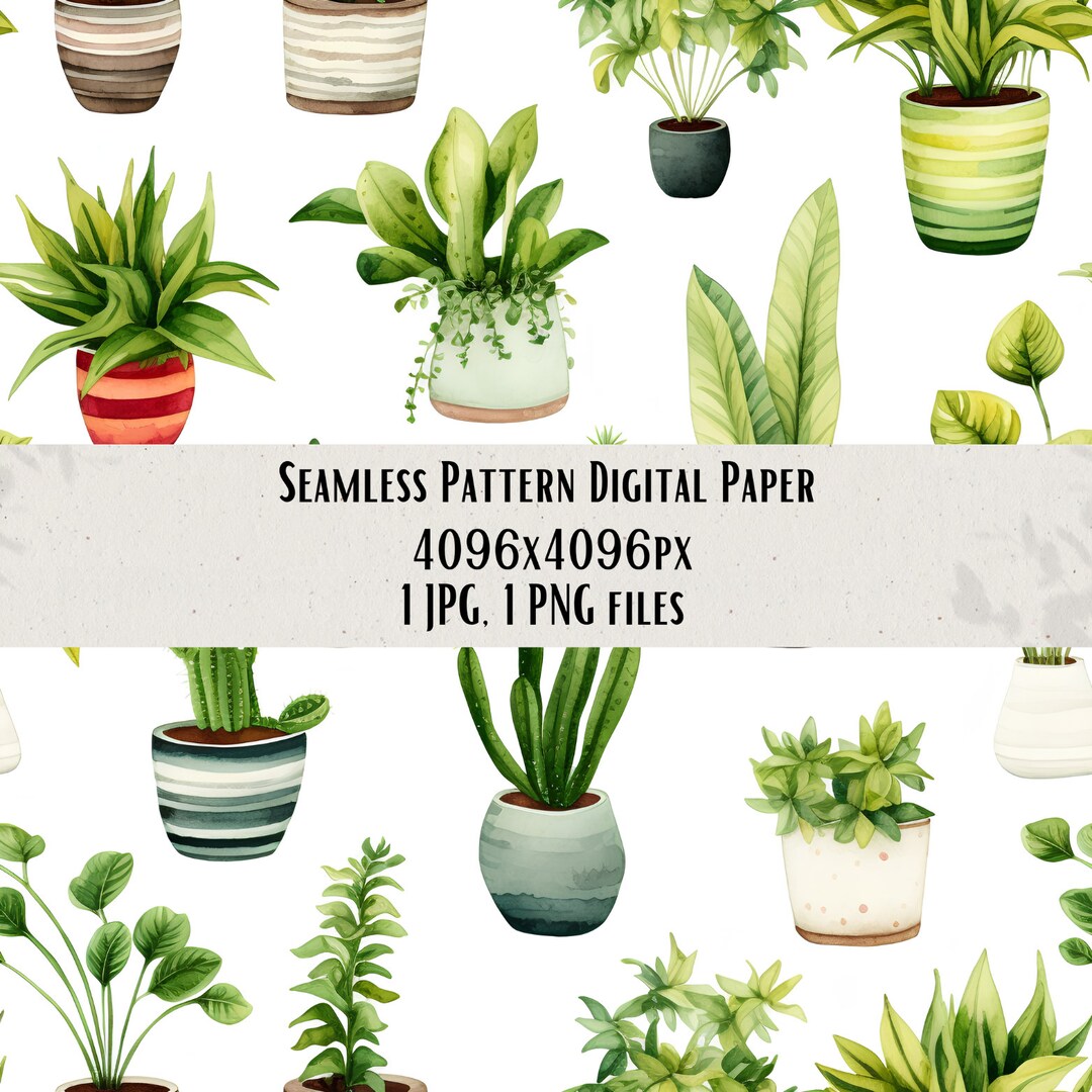 Retro Houseplants Seamless Pattern Digital Art Seamless - Etsy