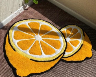 Handmade Lemon Rug, Hand Tufted Rug, Lemon Slice Rug, Small Rug ...
