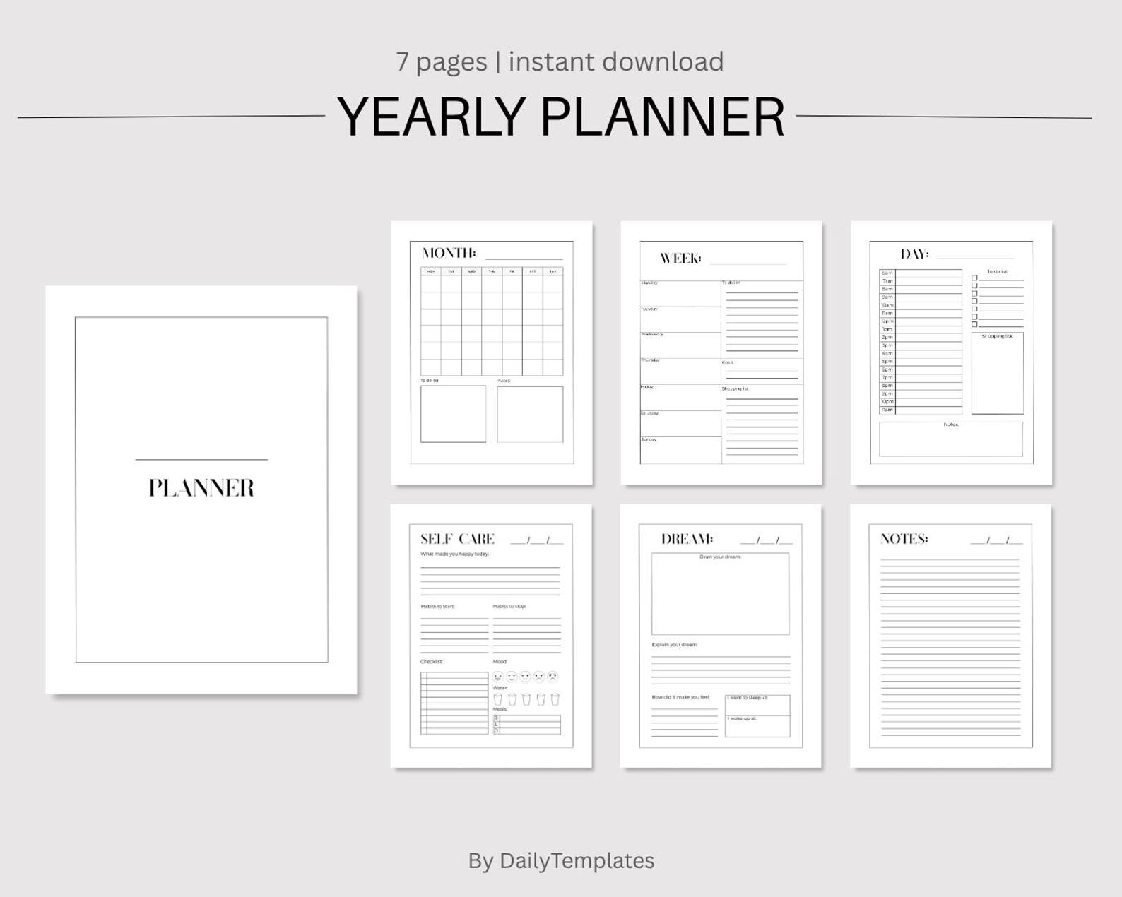 Yearly Planner Printable | Digital Planner | 4 Color Options ...