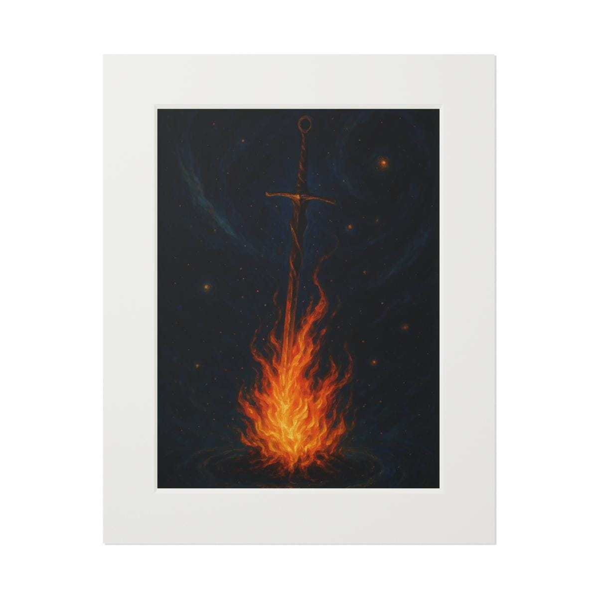 Dark Souls Bonfire Art Print, Cosmic Sword in Flames Poster, Dark ...