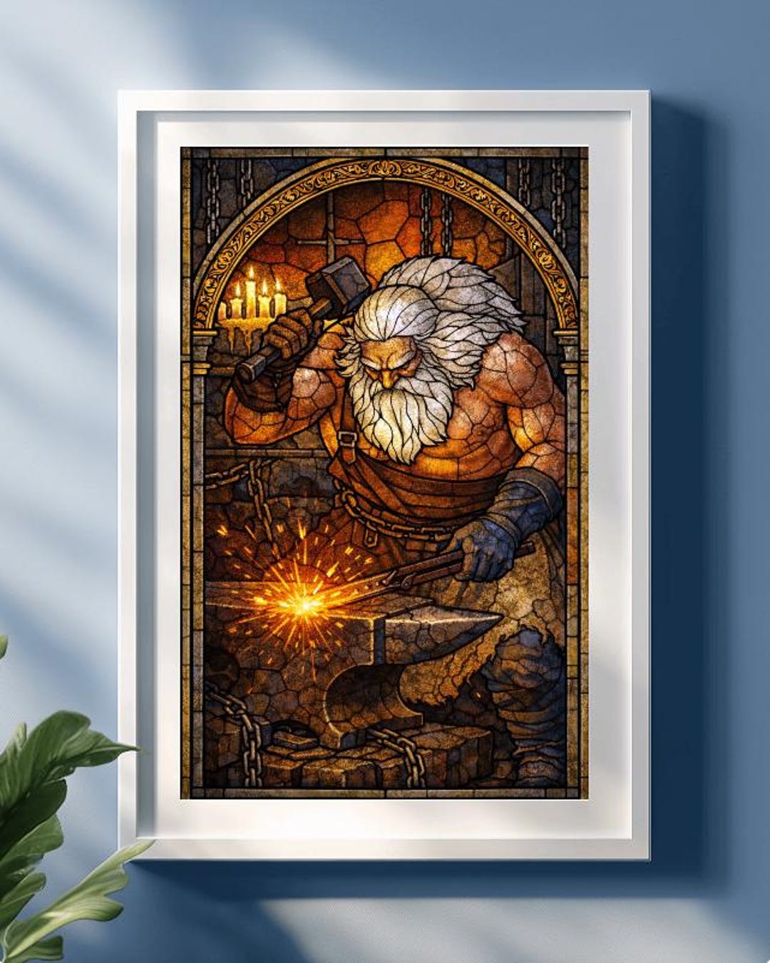 Blacksmith Andre Stained Glass Art Print | Dark Souls Forge Wall Decor ...