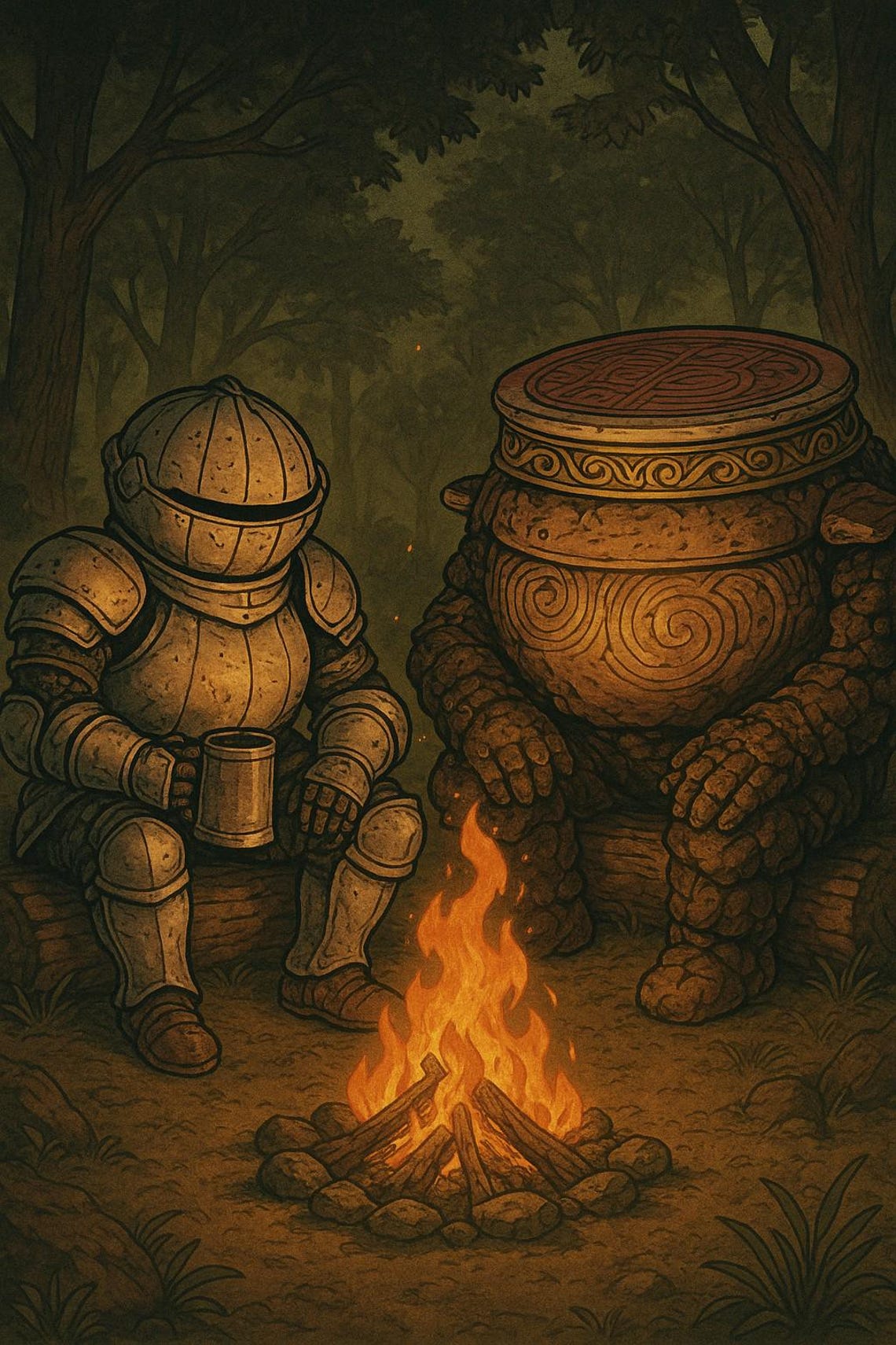 Siegward & Alexander Campfire Art Print | Dark Souls X Elden Ring Fan ...