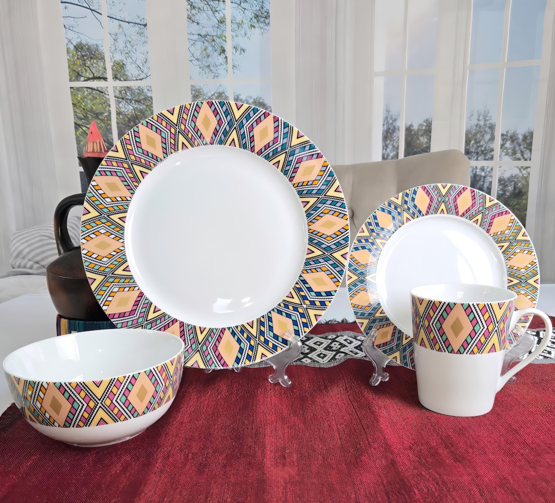 Habesha Tilet Porcelain 16pcs SET African Dinnerware Cultural ...