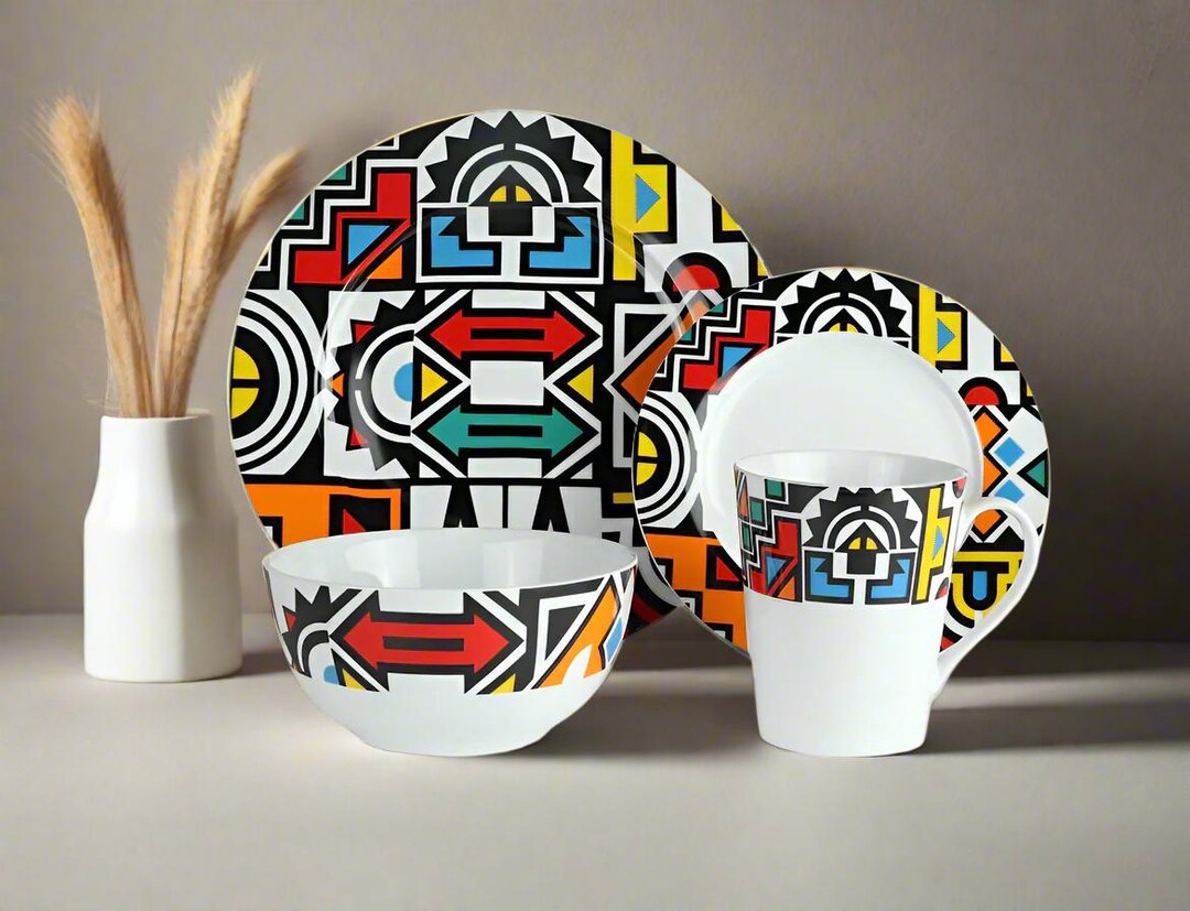 Ndebele Porcelain 16pcs SET African Dinnerware Unique Plates ...