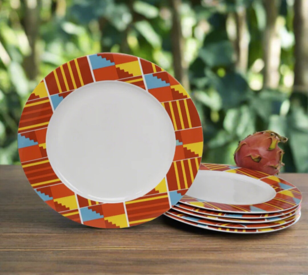 African Ceramic Dinner Plates for Dining & Home Decor, SET of 6 Plates ...