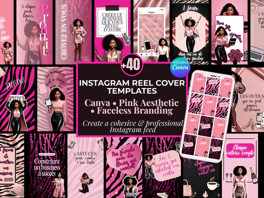 Instagram Reel Cover Templates Canva | 45 Pink Aesthetic Faceless ...