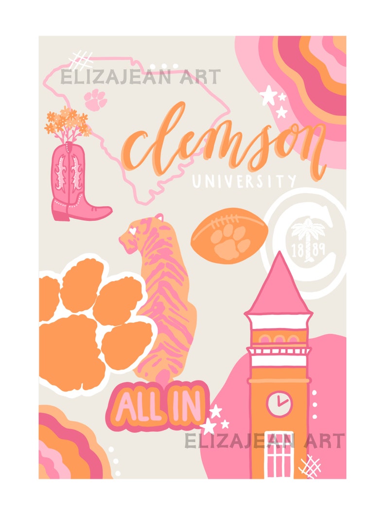 Clemson Digital Art Print - Etsy