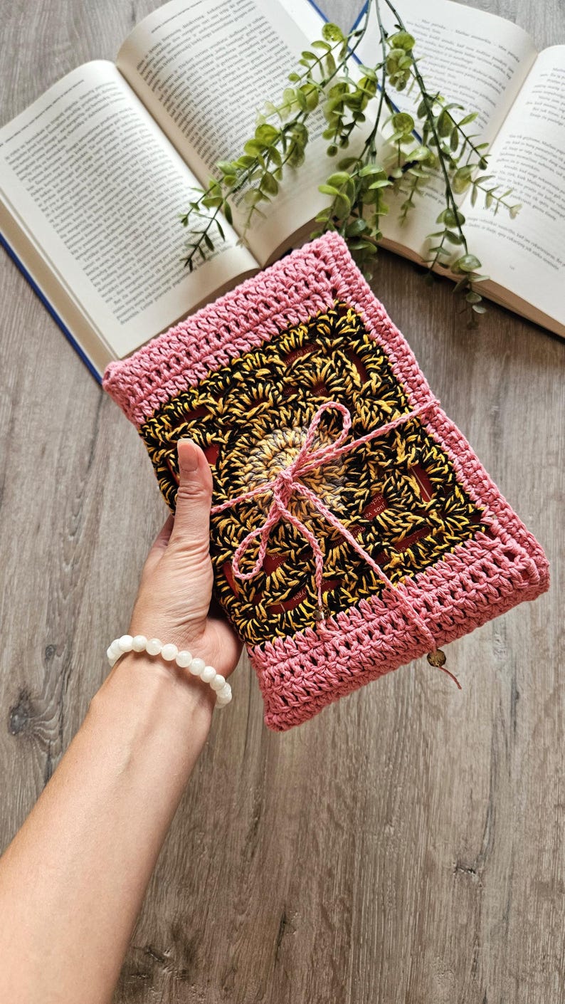 Crochet Book Sleeve: Handmade Cotton Book Cover With Glass Beads - Etsy