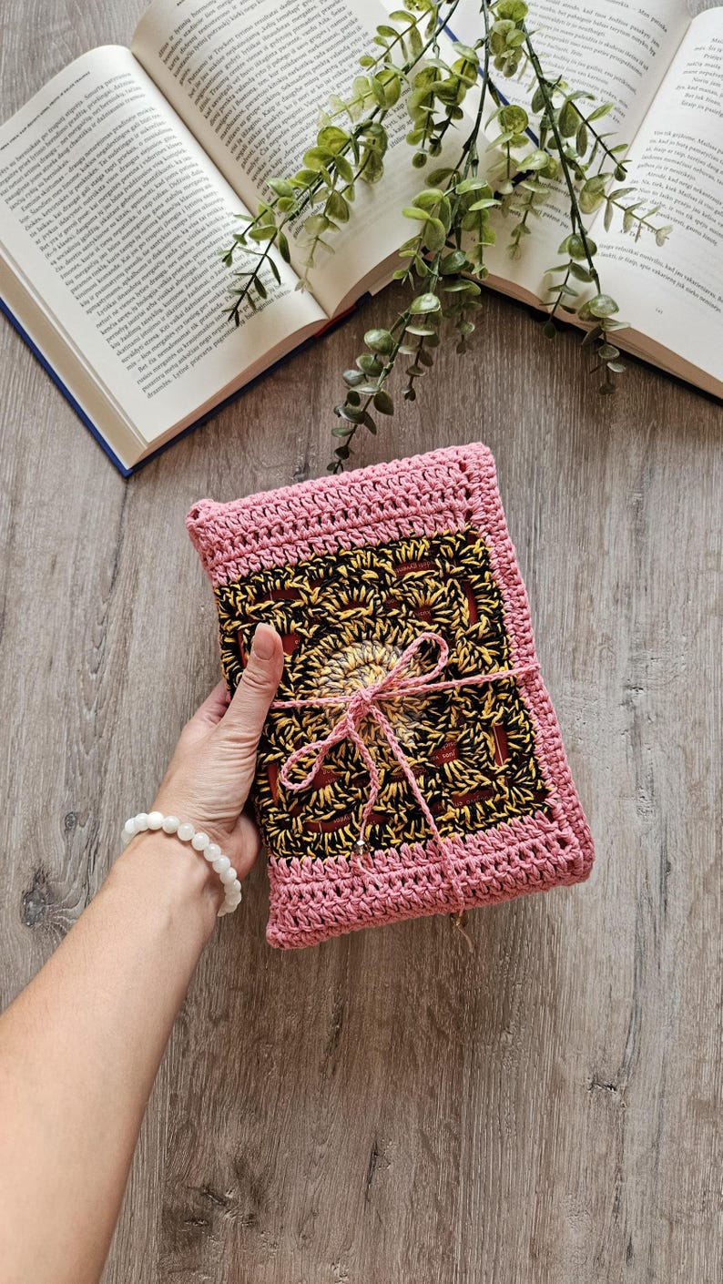 Crochet Book Sleeve: Handmade Cotton Book Cover With Glass Beads - Etsy